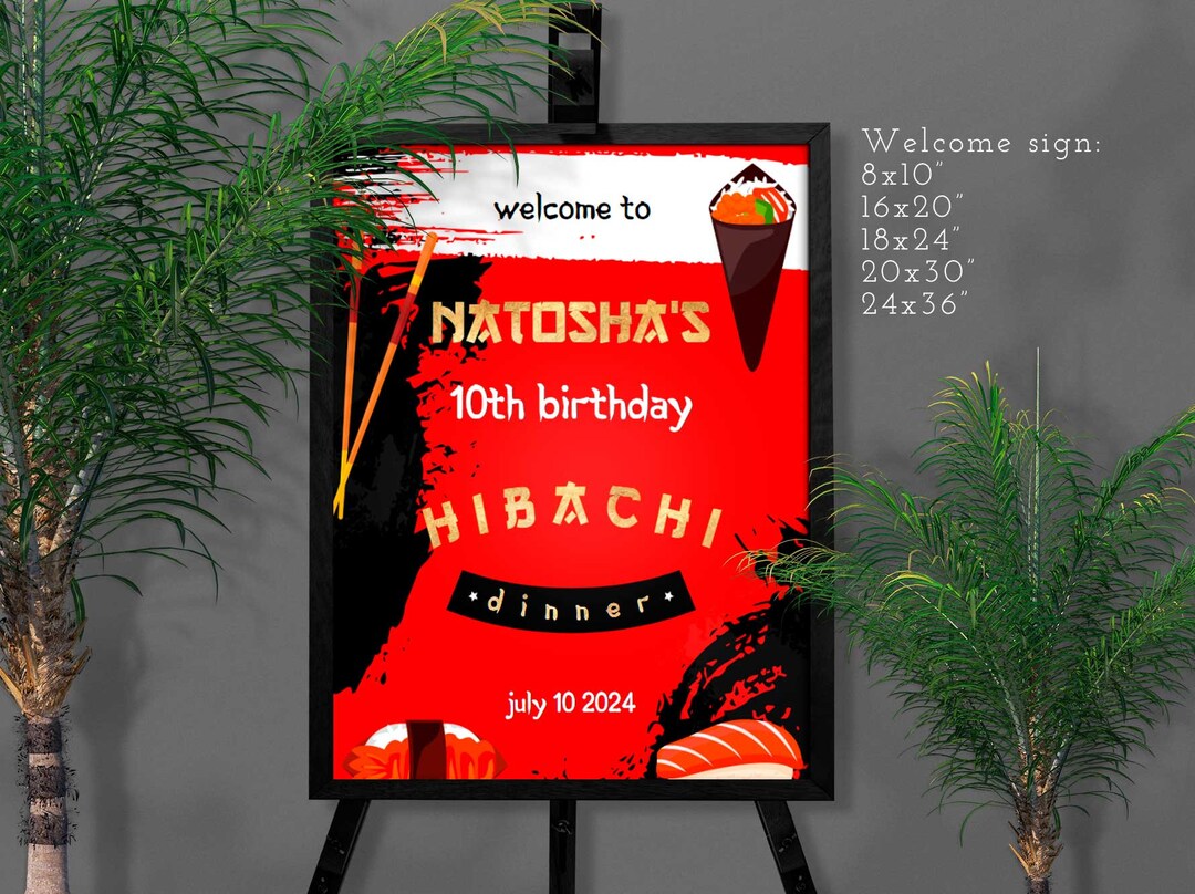 Hibachi Welcome Sign Birthday Japanese Restaurant Party, Hibachi Sushi ...