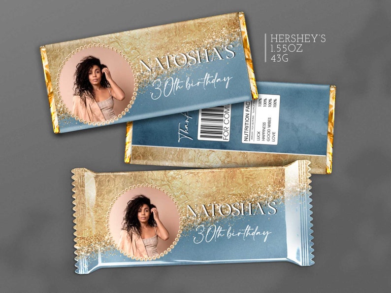 Editable Dusty Blue and Gold Candy Bar for Birthday Party - Etsy