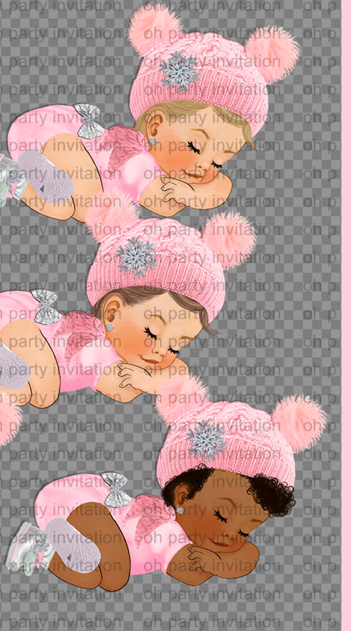 Sleeping Winter Onederland Baby Girl Clipart Pink White and Silver ...
