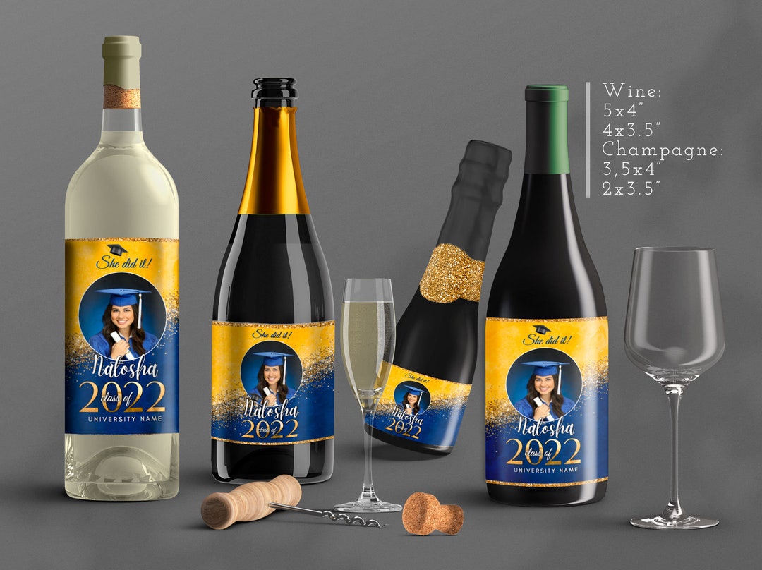 Editable Graduation Yellow Blue Alcohol Champagne Wine Senior 2025 ...