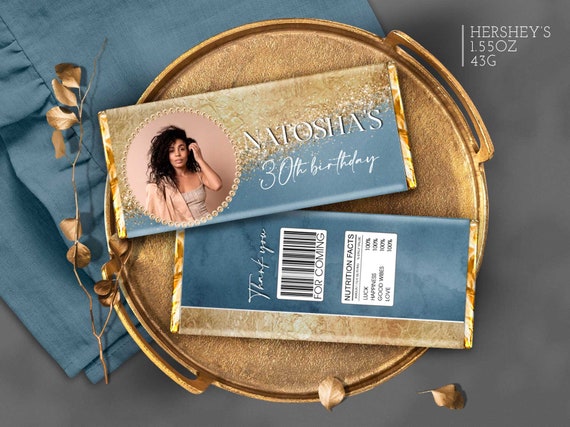 Editable Dusty Blue and Gold Candy bar for Birthday party, Bridal ...