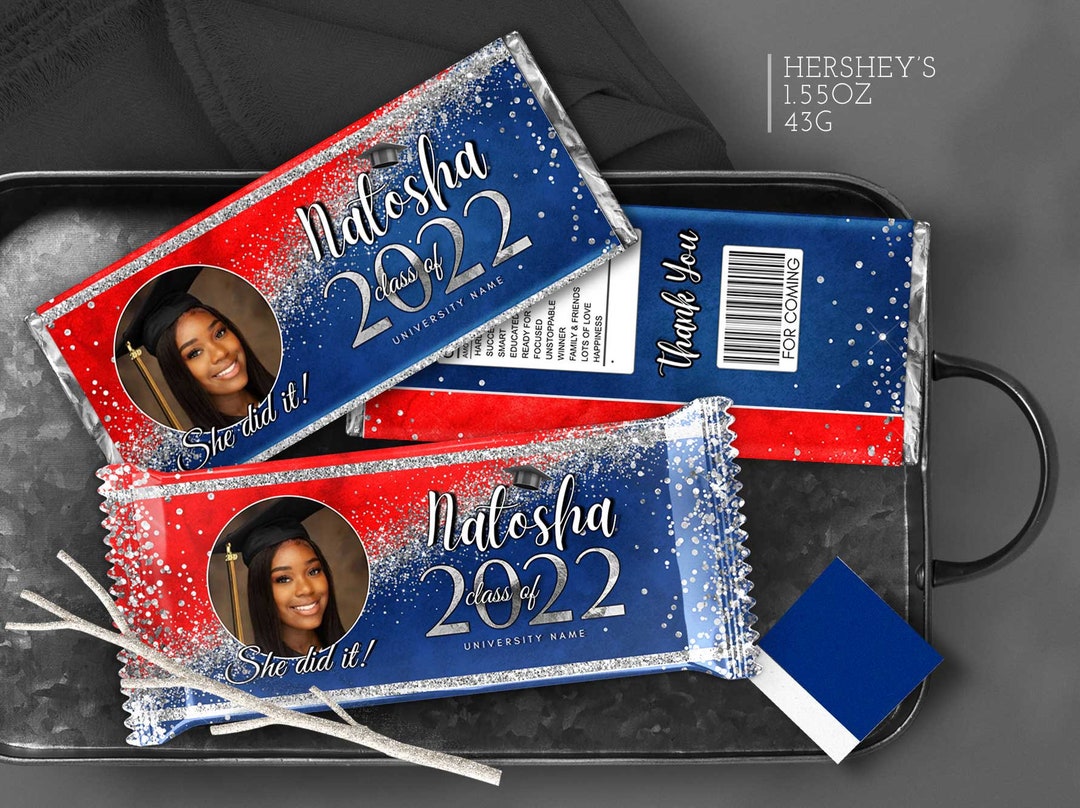 Editable Graduation Red Blue Candy Bar With Silver Glitter Senior 2025 ...