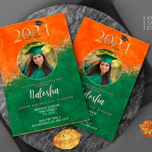 Editable Graduation Orange Green Party Invitation Template High School ...