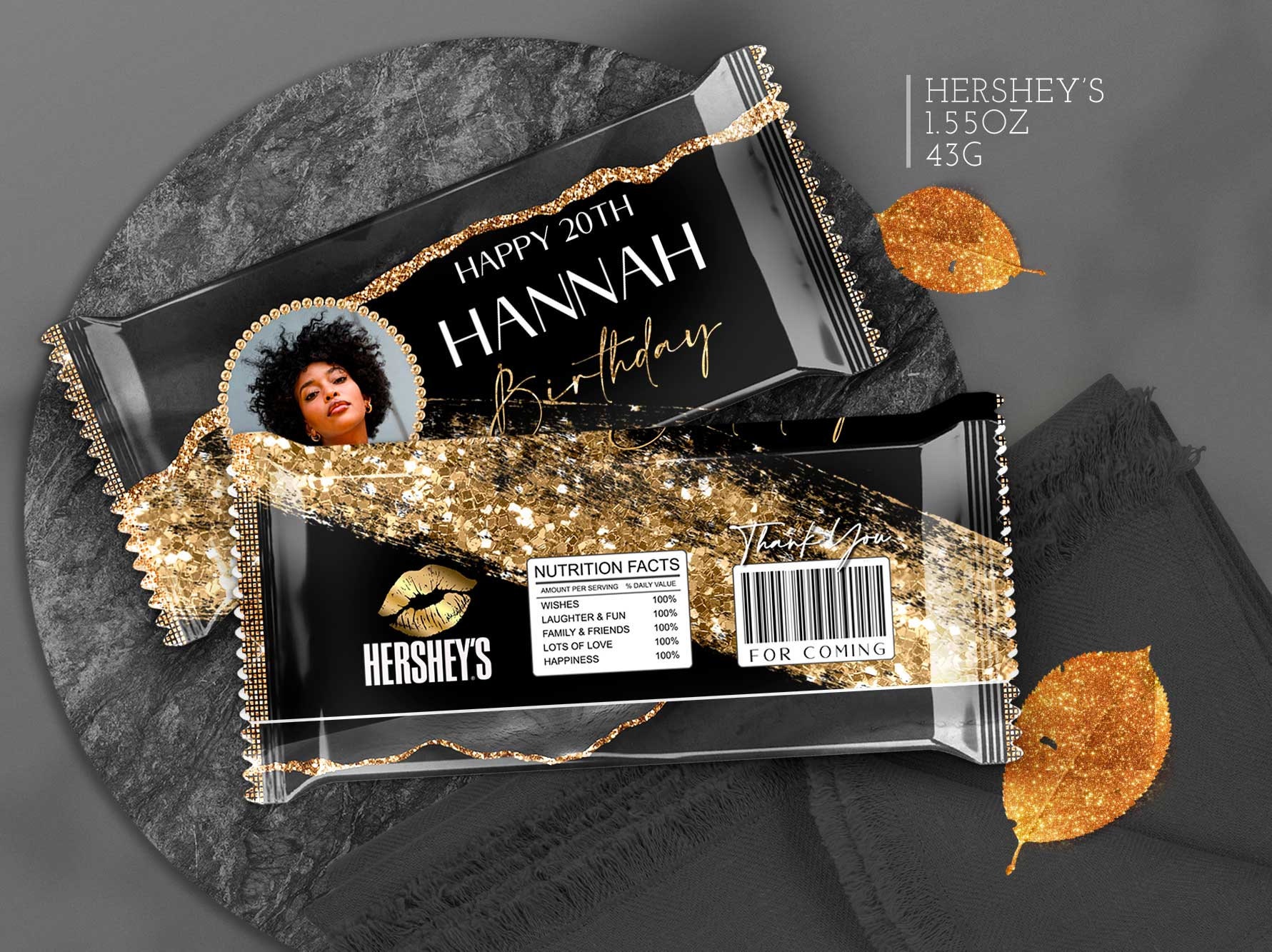 Glam Modern Black Gold Candy Bar Hersey Birthday Decor Favor | Etsy