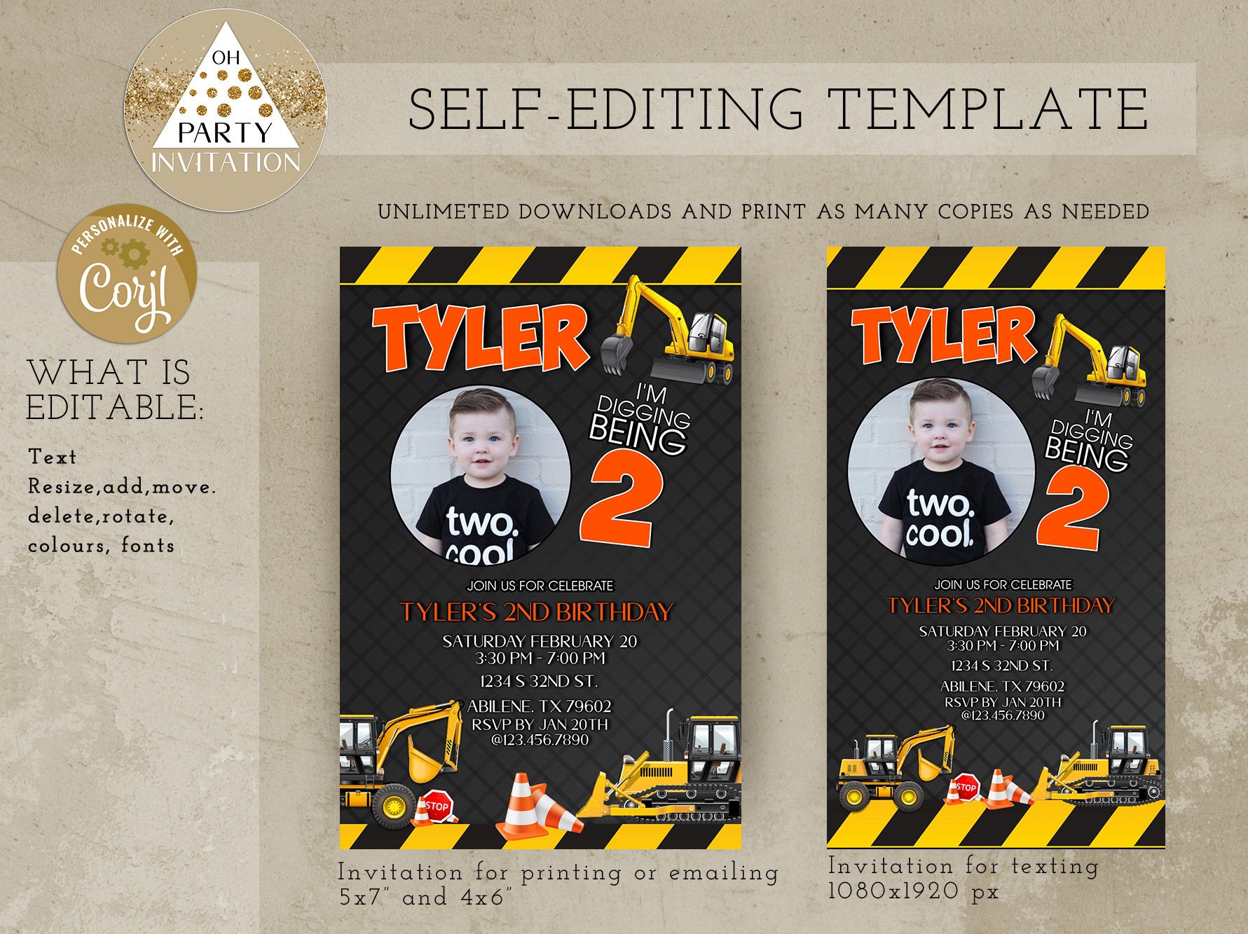 Editable Construction Invite Construction Birthday Invitation - Etsy