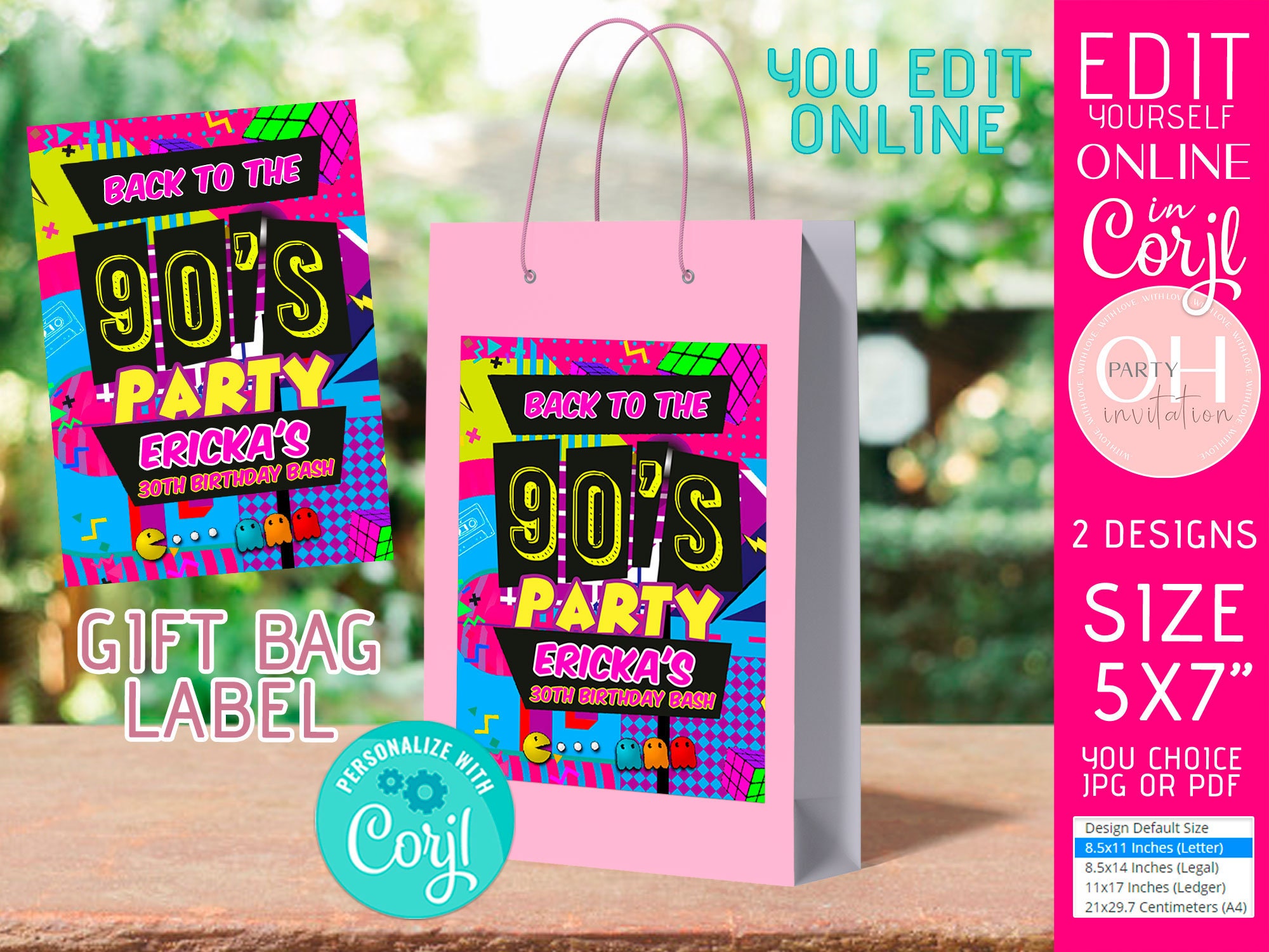 DIY Editable 90s Birthday Favors Treat Bag Lables 5x7 - Etsy