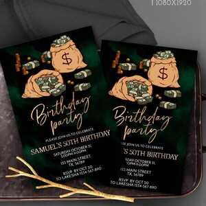 Money Party Invitation, Black and Gold Money Invitation Digital, Money ...