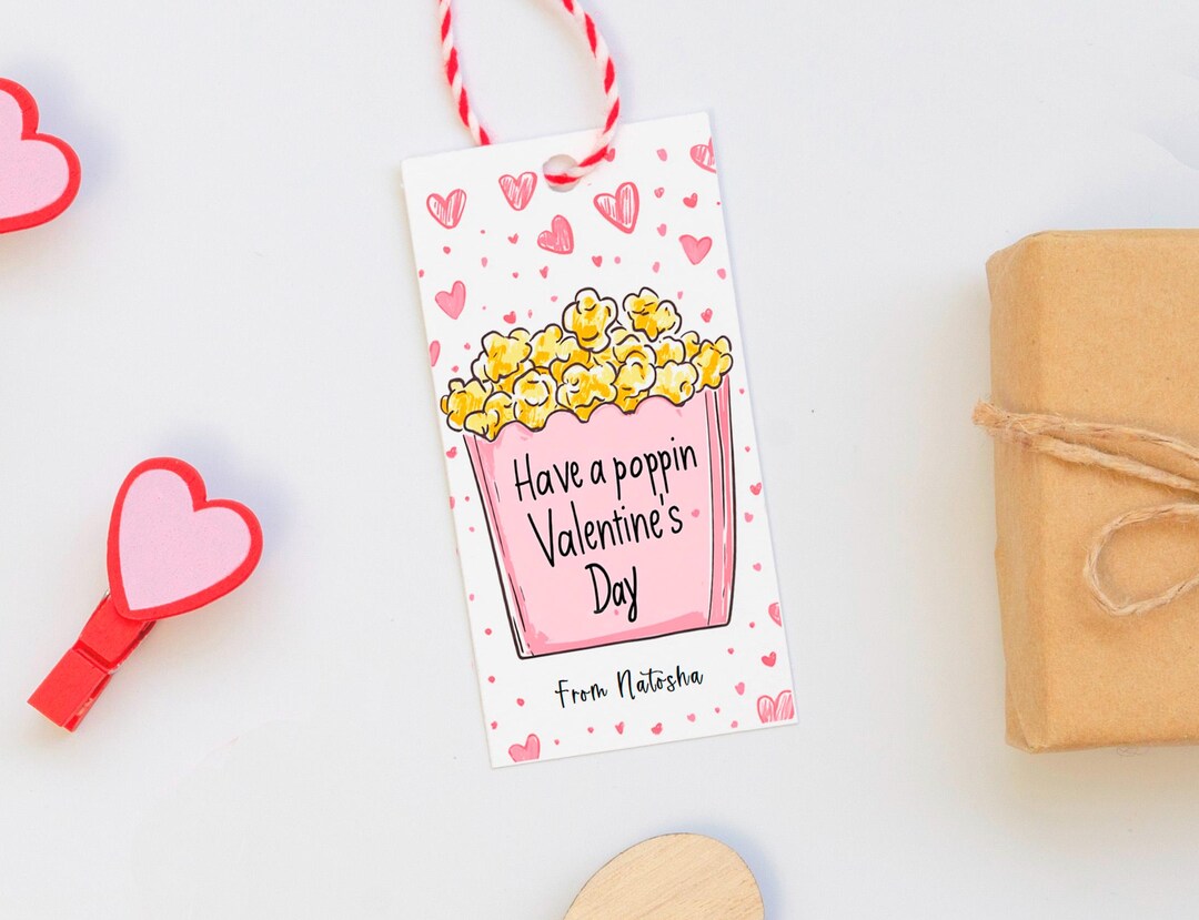 Popcorn Valentine Tag Printable, Editable Treat Tag, Teacher Happy ...
