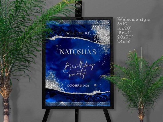 DIY Royal blue and Silver Welcome sign Birthday Party decoration ...