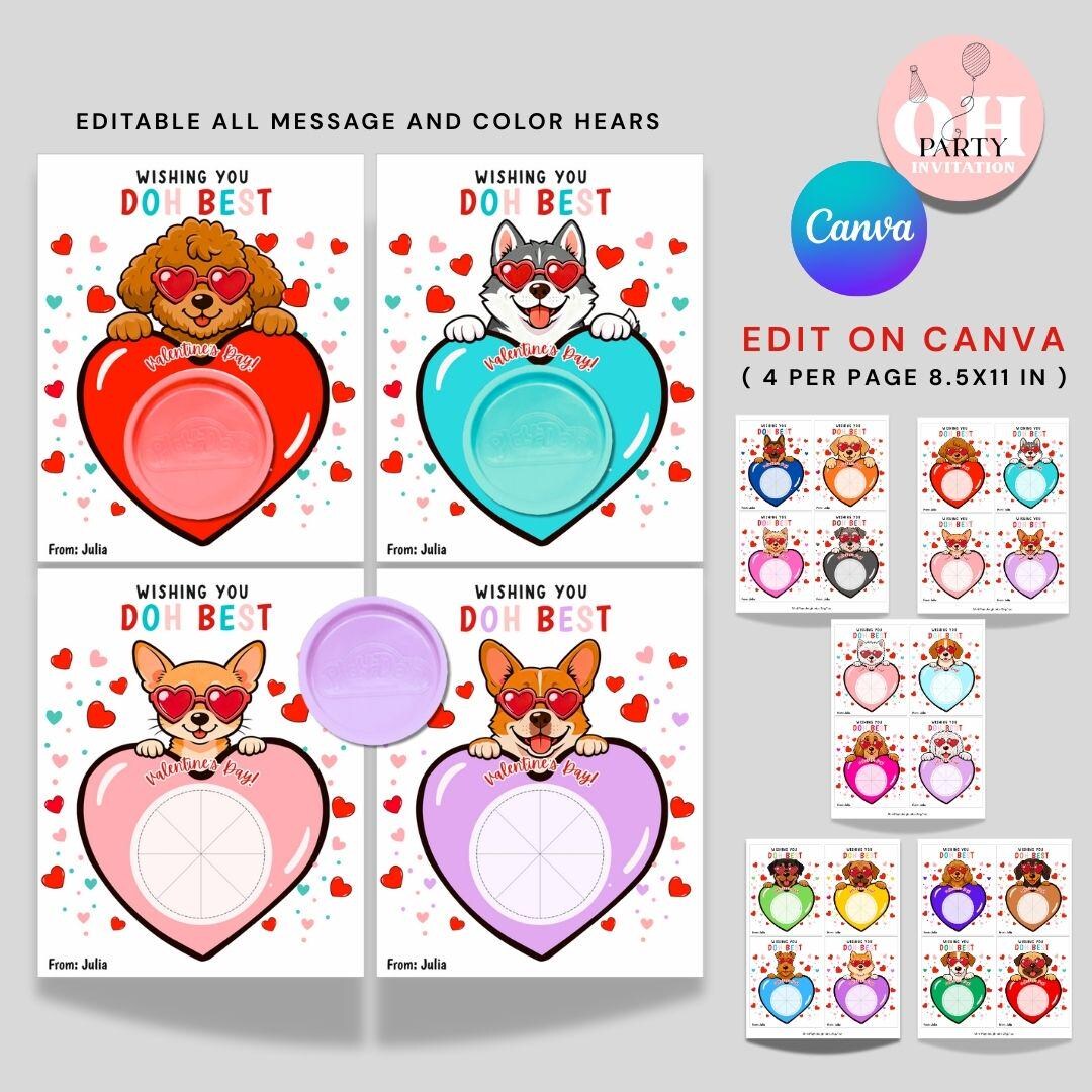 Dog Valentine's Play Doh Cards, Puppy Valentines Cards, Printable ...