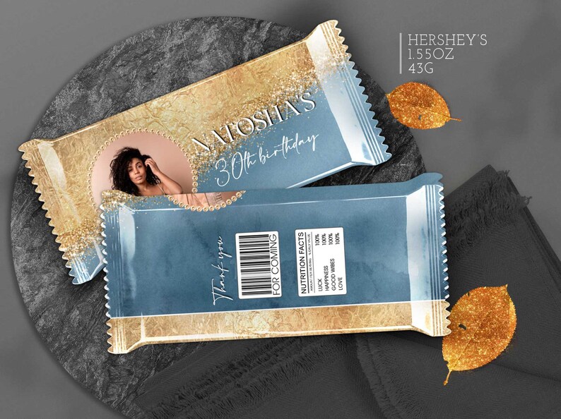 Editable Dusty Blue and Gold Candy Bar for Birthday Party - Etsy