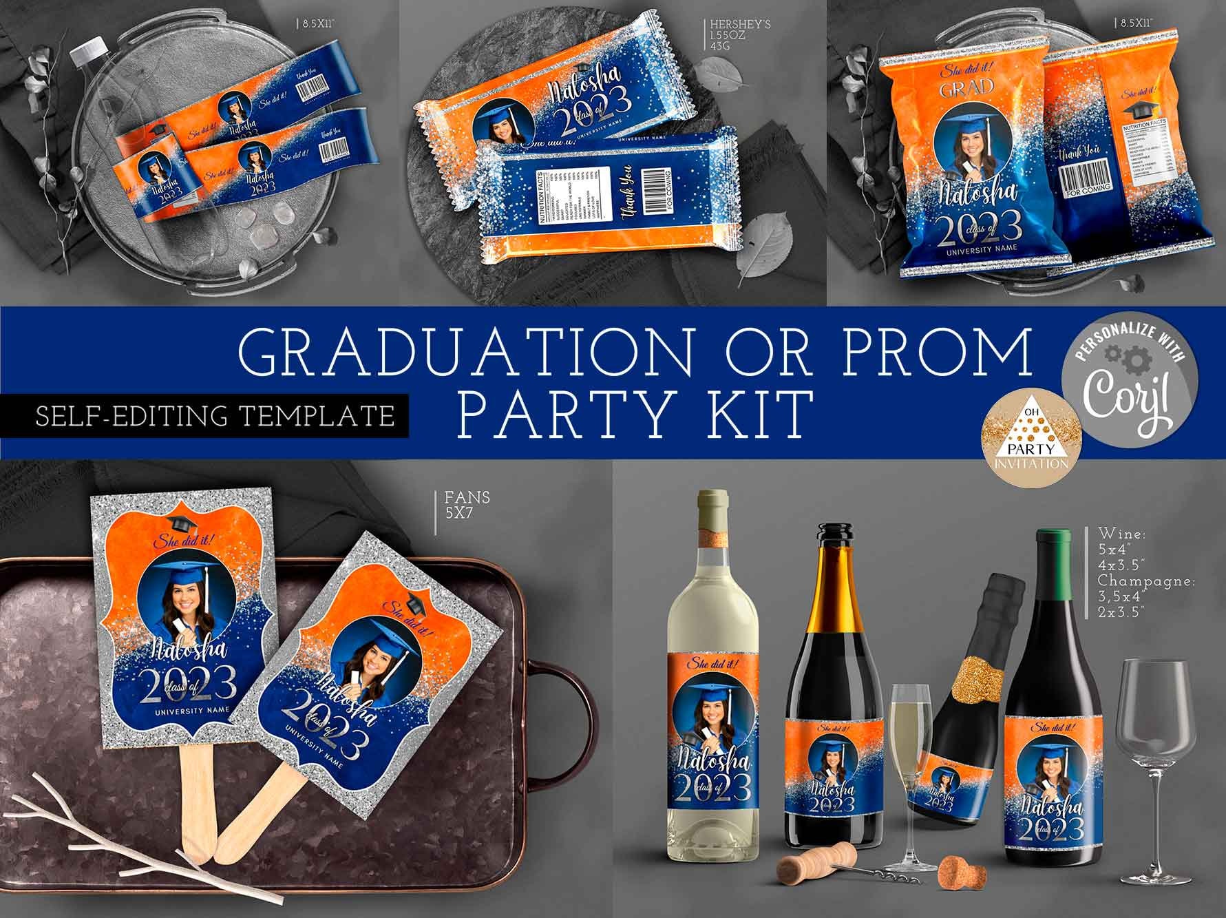 Editable Graduation Orange Blue Silver Party Decorations 2023 - Etsy