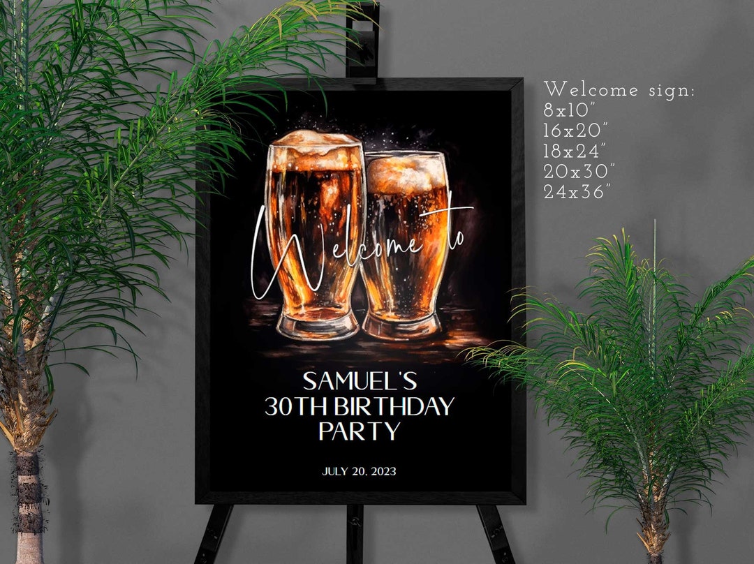 Cheers and Beers Birthday Party Welcome Sign Printable, Adult Beer ...