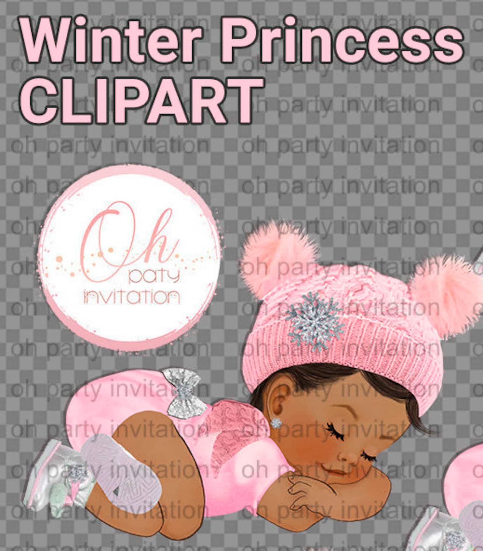 Sleeping Winter Onederland Baby Girl Clipart Pink White and Silver ...