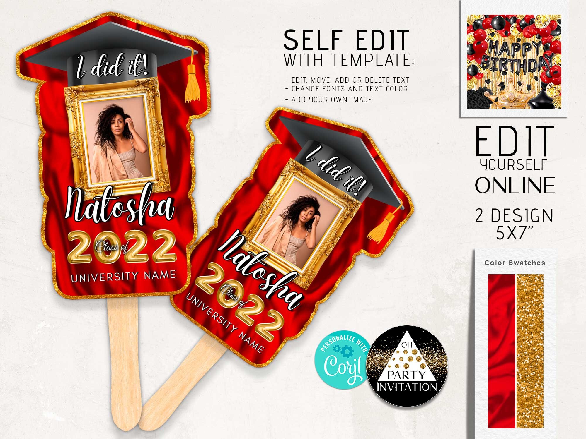 Editable Gold Red Graduation Party Decorations 2022 With Pic - Etsy