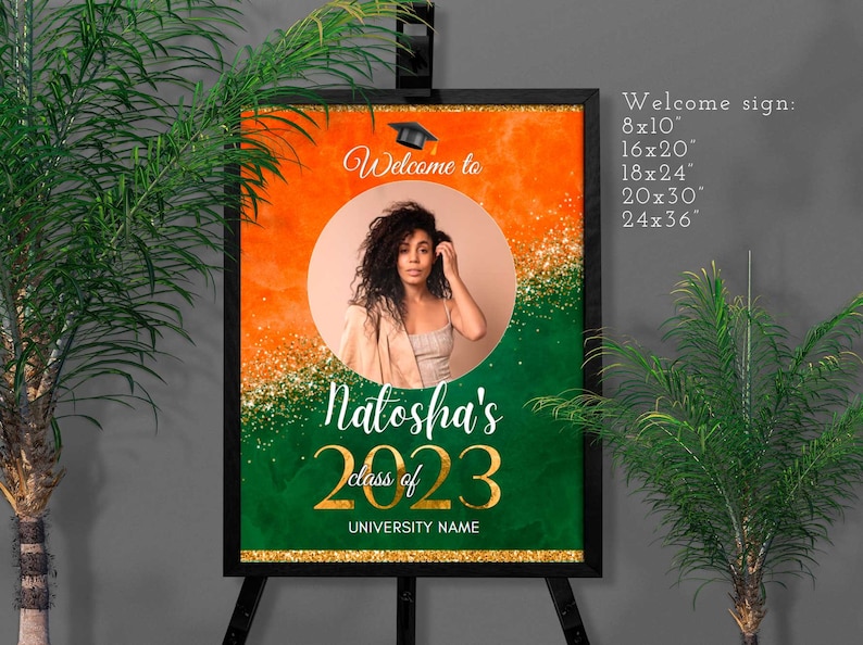 Editable Graduation Orange and Green Welcome Sign Party - Etsy