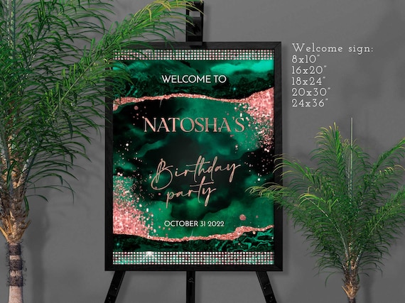 Emerald Green and Rose Gold Birthday Party Welcome Sing decorations for ...