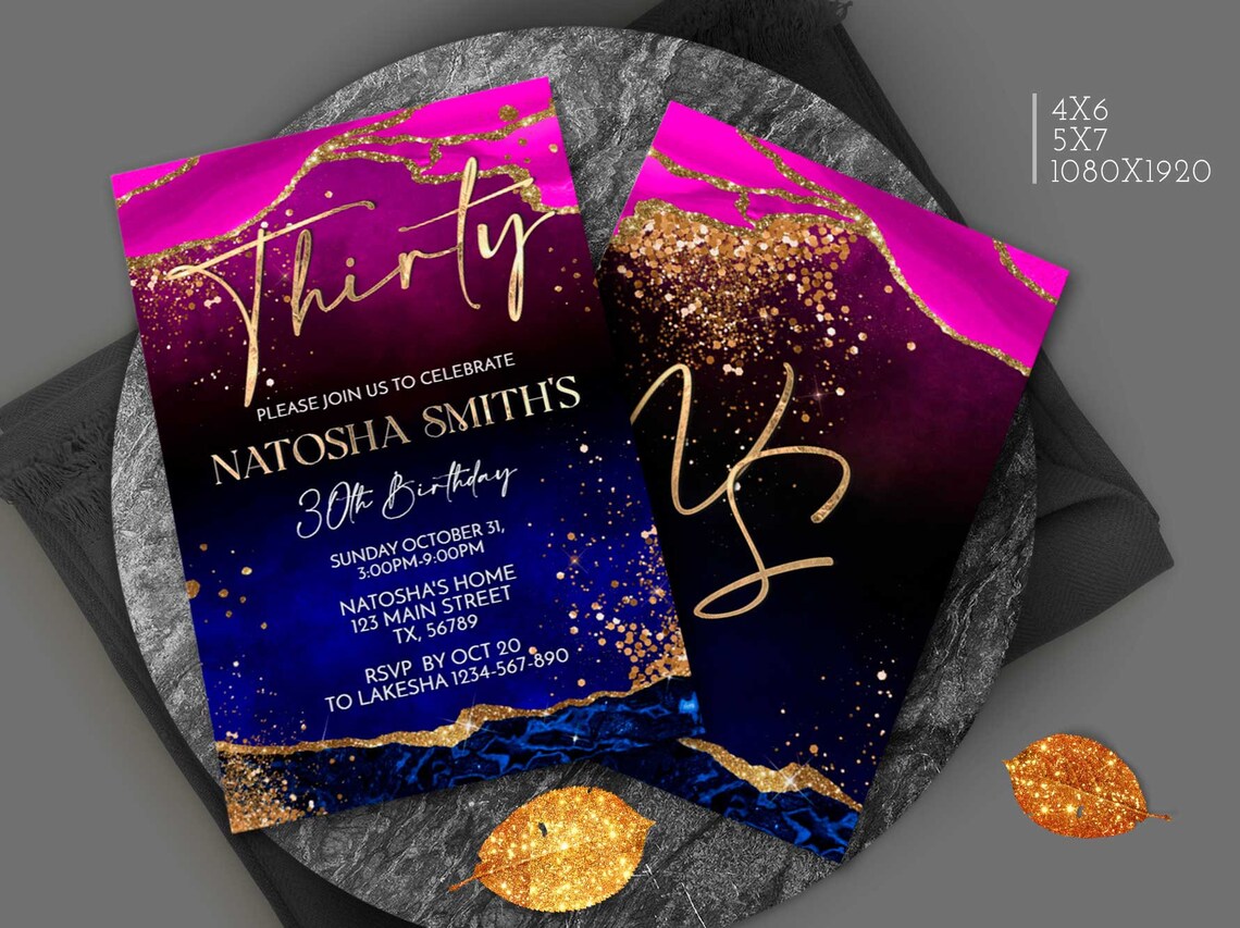 Birthday Party Invitation Fuchsia and Royal Blue Party Invites - Etsy