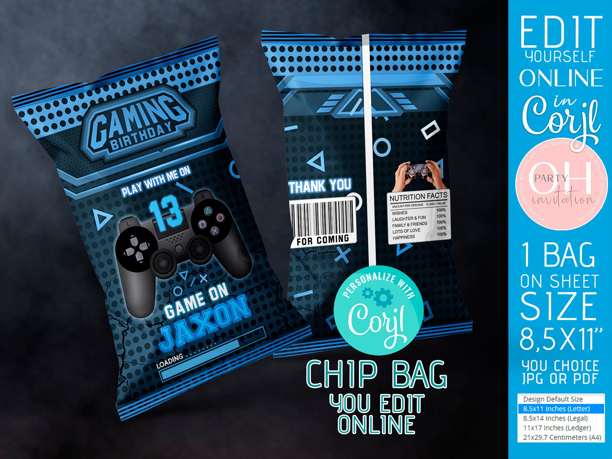 Game Party Decor Blue Chip Bag Candy Bar Cupcake Topper Water - Etsy