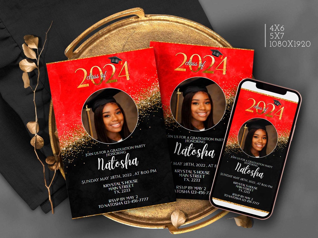 Red Black Graduation Invitation: Photo, Senior Party (evite Corjl) - Etsy