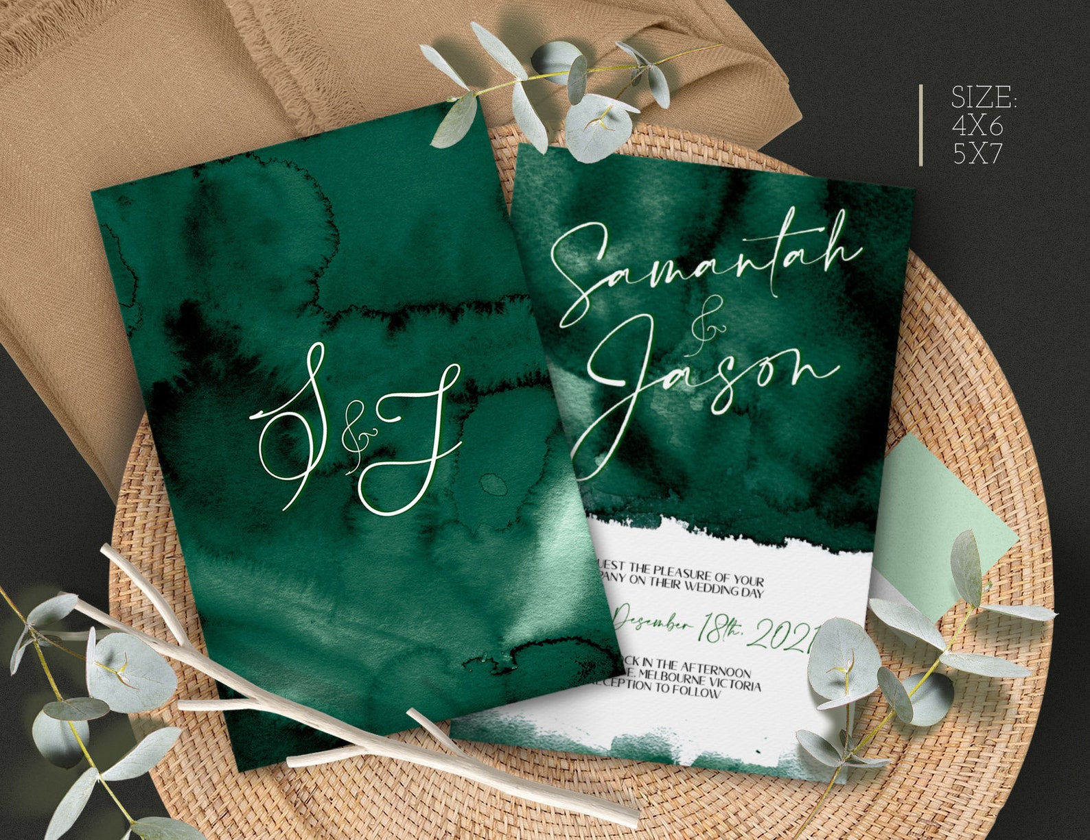 Emerald Green Wedding Invitation Printable Digital Invite | Etsy