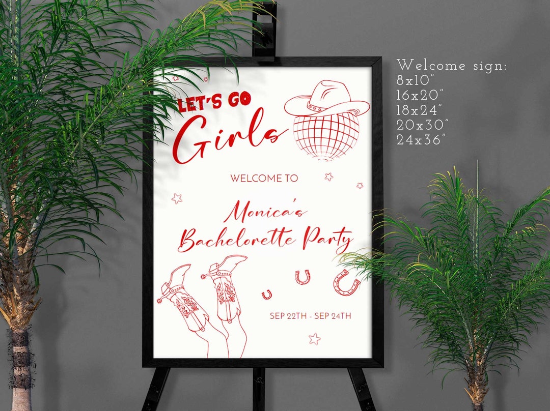 Let's Go Girls Bachelorette Party Welcome Sign, Disco Cowgirl ...