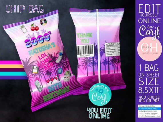 DIY Editable 2000s Party Decoration Chip Bag Template Birthday - Etsy