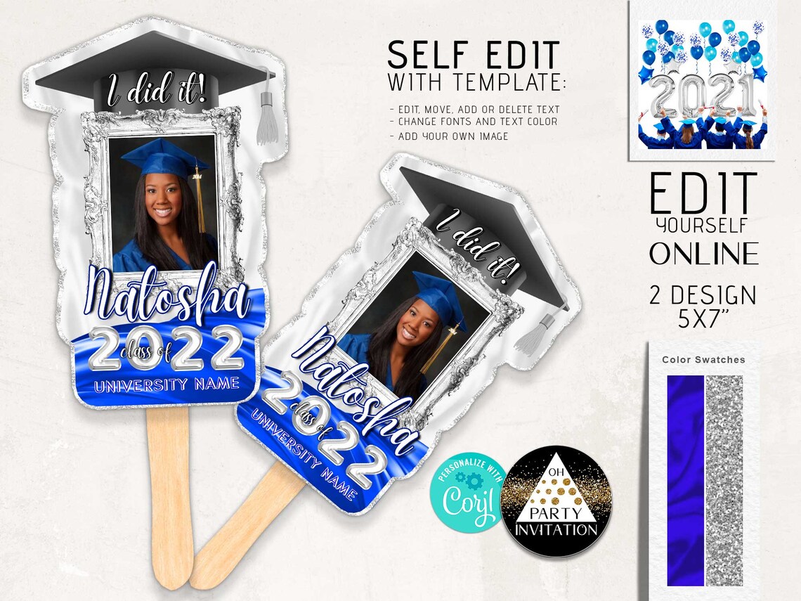 Editable Royal Blue Silver Graduation Party Decorations Fans - Etsy Canada
