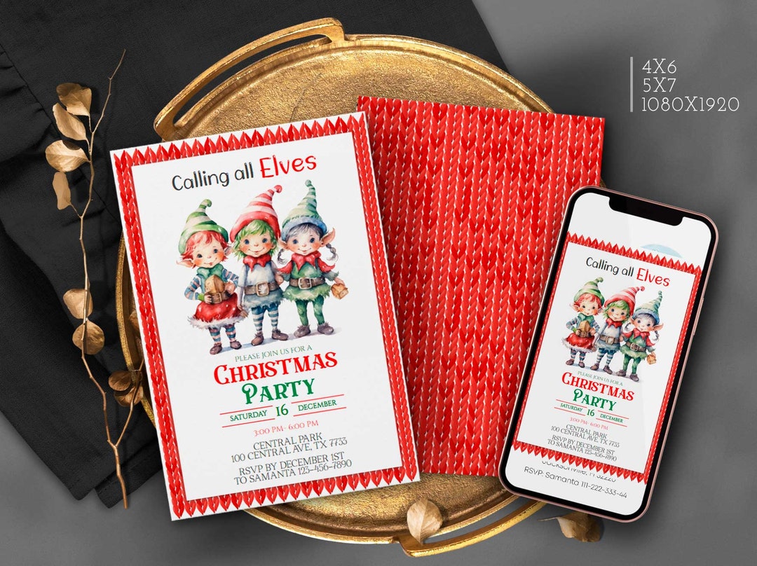 EDITABLE Elf Christmas Party Invitation Template Cute Kids Holiday ...
