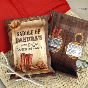 Editable Western Cowboy Chip Bag: Rodeo Birthday Party Favors (DIY ...