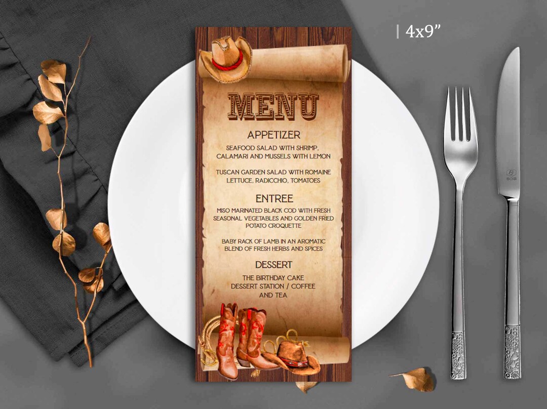 Editable Western Cowboy Menu Card Template Birthday Decorations Rodeo ...