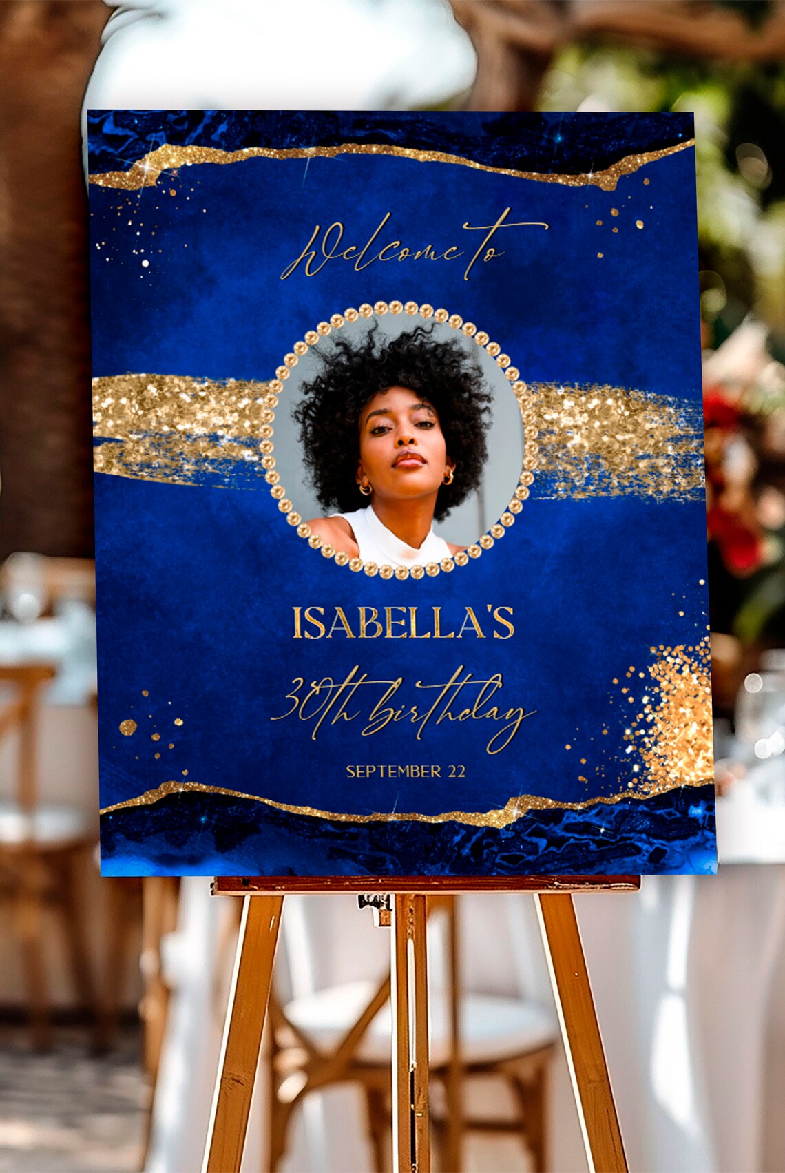 Royal Blue & Gold Birthday Welcome Sign With Photo (digital Download ...