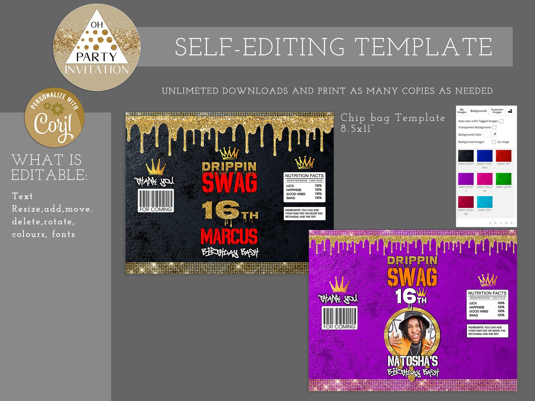 DIY Editable Dripping Swag Chip Bag Template Birthday Favor - Etsy