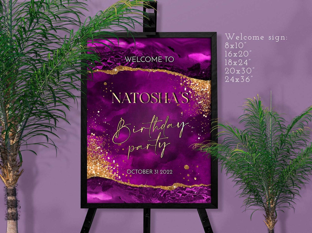 DIY Purple Welcome Birthday Sign Party Decoration Printable for Women ...