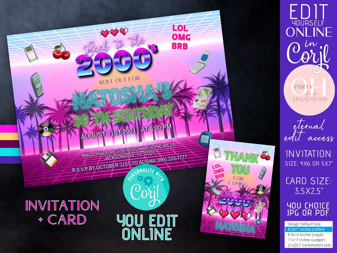 Editable 2000 Theme Invitation Template Adult 30th 40th 50th Birthday ...