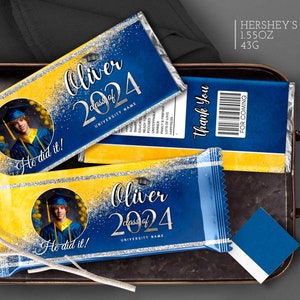 Editable Graduation Candy Bar Wrapper: Blue, Yellow, Silver (corjl) - Etsy