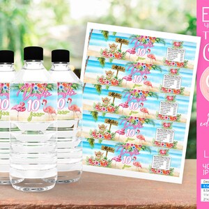 DIY Editable Tropical Party Hawaiian Water Bottle Labels Birthday ...