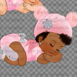 Sleeping Winter Onederland Baby Girl Clipart Pink White and Silver ...