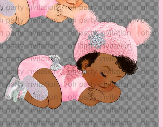 Sleeping Winter Onederland Baby Girl Clipart Pink White and Silver ...