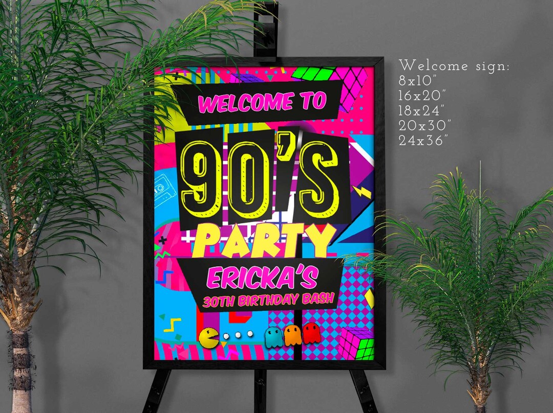 90s Party Welcome Sign Template: Pink & Black Boombox (digital Download ...