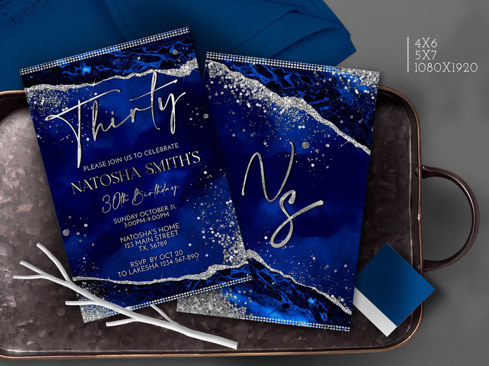 30th Birthday Invitation Navy Blue and Silver Party Invites - Etsy