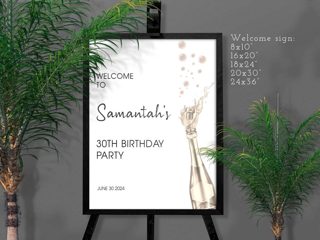 Minimalist Modern Welcome Sign Cocktail Birthday Sip Sip Champagne ...