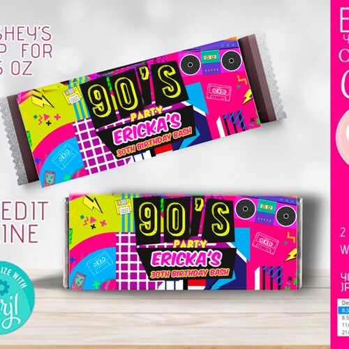 EDITABLE Hip Hop Candy Bar Throwback Birthday Party 90s - Etsy