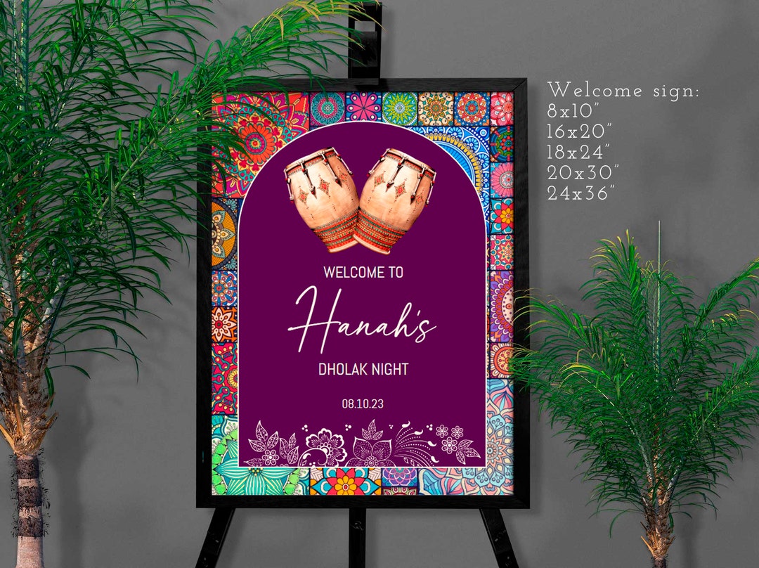 Dholki Welcome Sign, Indian Wedding Poster DIY Wedding Decoration ...