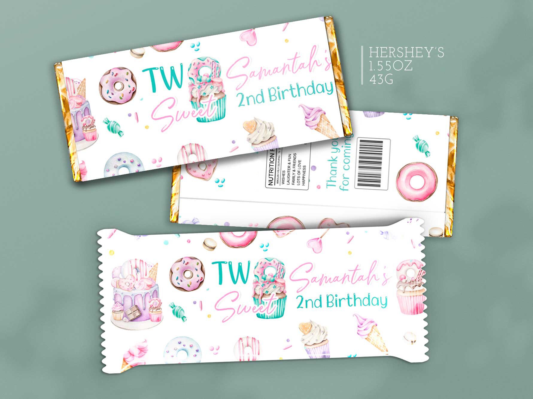 Editable Two Sweet Candy Bar Wrapper Pink Yellow Purple Ice - Etsy