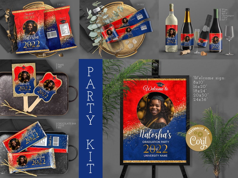 DIY Blue Red Gold Graduation Party Decorations Senior 2023 - Etsy
