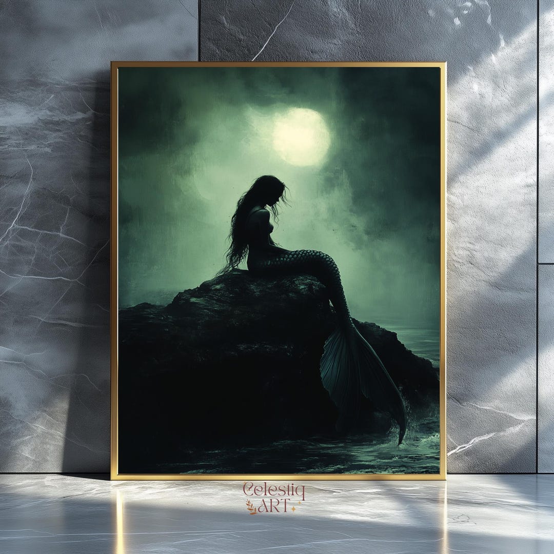 Dark Ocean Siren Seascape Art Painting, Dark Fantasy Fairytale Wall Art ...