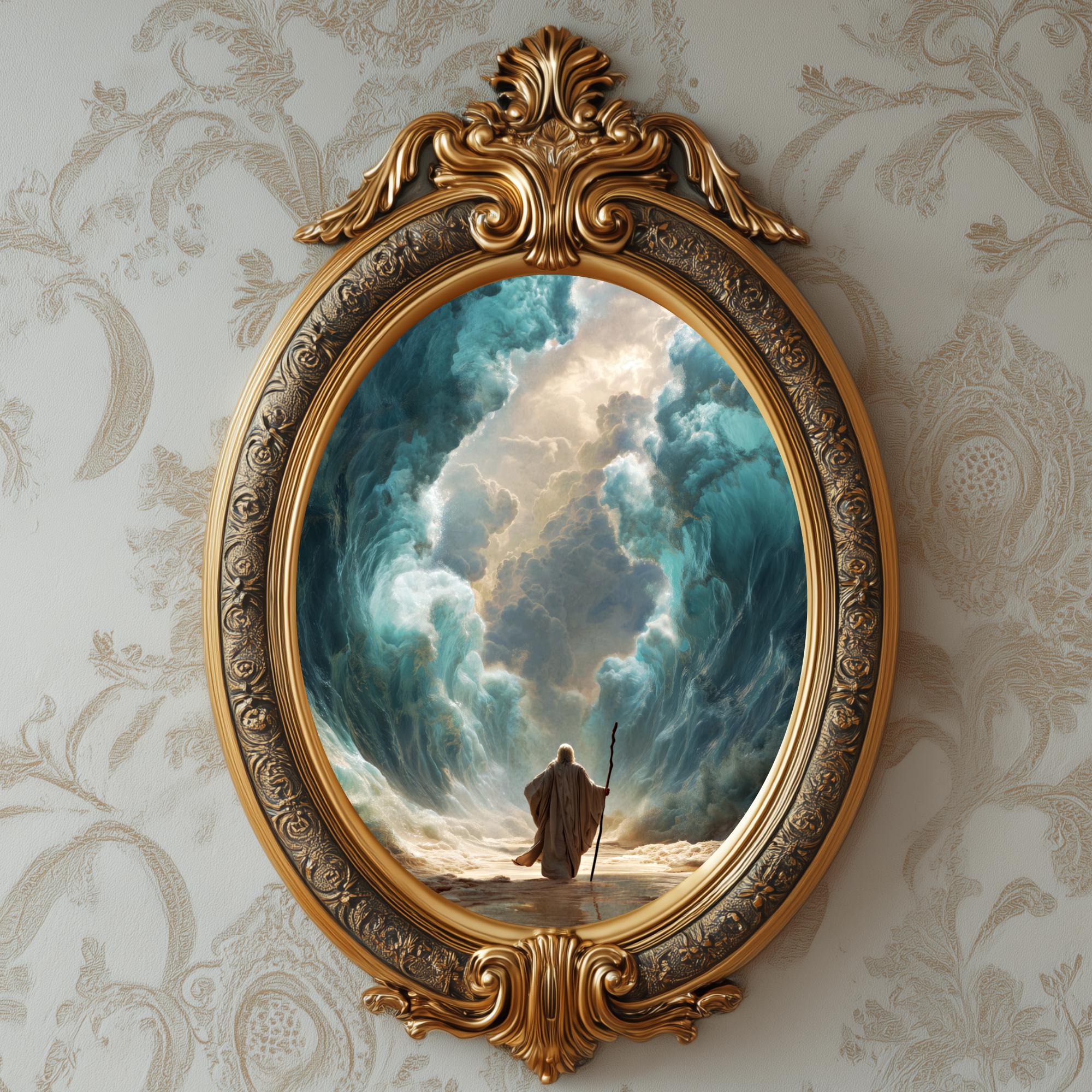 Moses Parting the Red Sea Landscape Painting, Moses Art, Old Testament ...