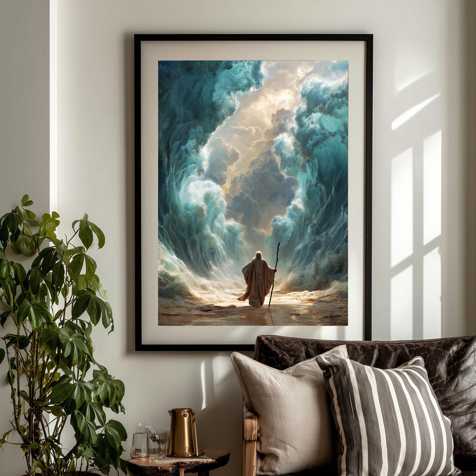 Moses Parting the Red Sea Landscape Painting, Moses Art, Old Testament ...