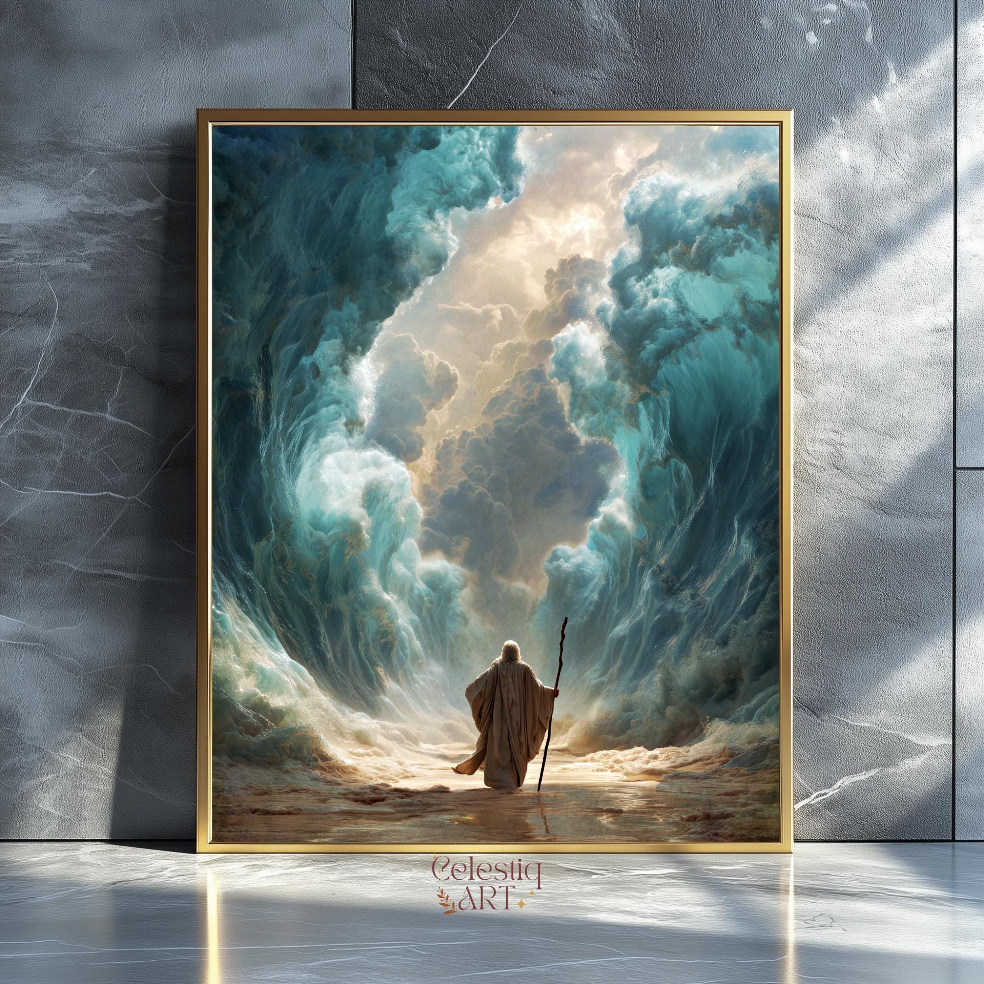 Moses Parting the Red Sea Landscape Painting, Moses Art, Old Testament ...